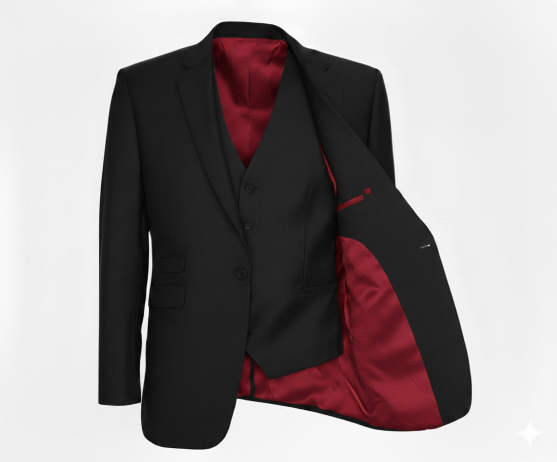 3pc English Pure Wool Black Suit Super 110's Three Piece Suit – A Hand ...